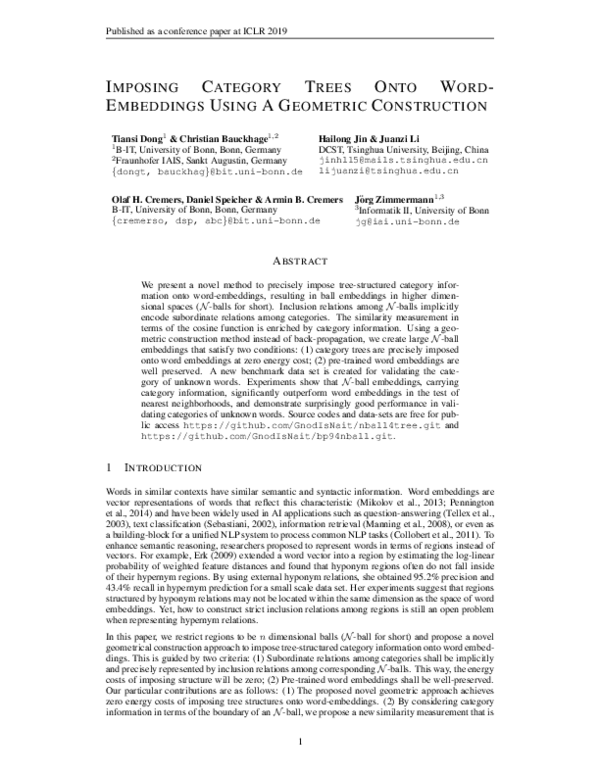 (PDF) Encoding Category Trees Into Word- Embeddings Using Geometric Approach | Tiansi Dong ...