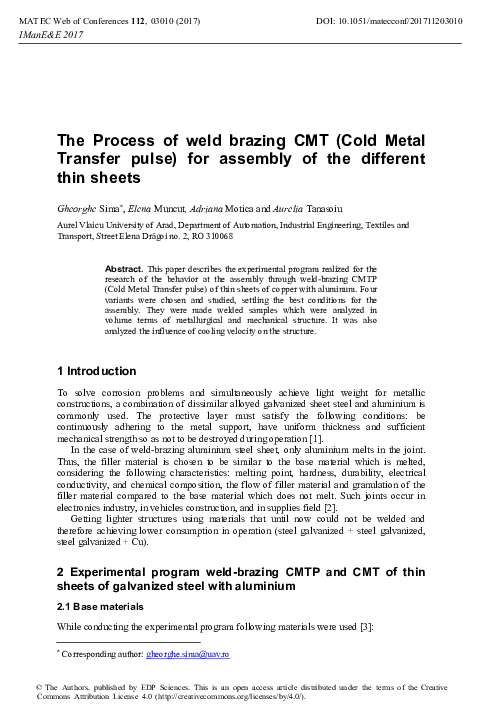 (PDF) The Process of weld brazing CMT (Cold Metal Transfer pulse) for ...