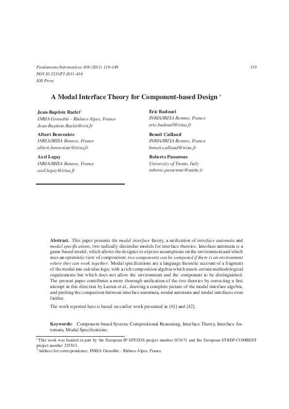Pdf A Modal Interface Theory For Component Based Design