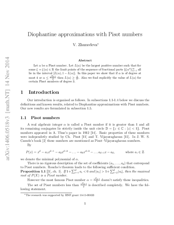 (PDF) Diophantine approximations with Pisot numbers