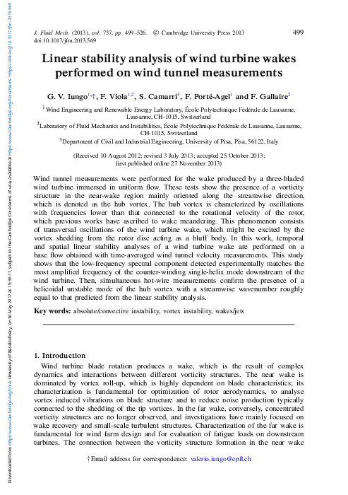 (PDF) Linear stability analysis of wind turbine wakes performed on wind ...