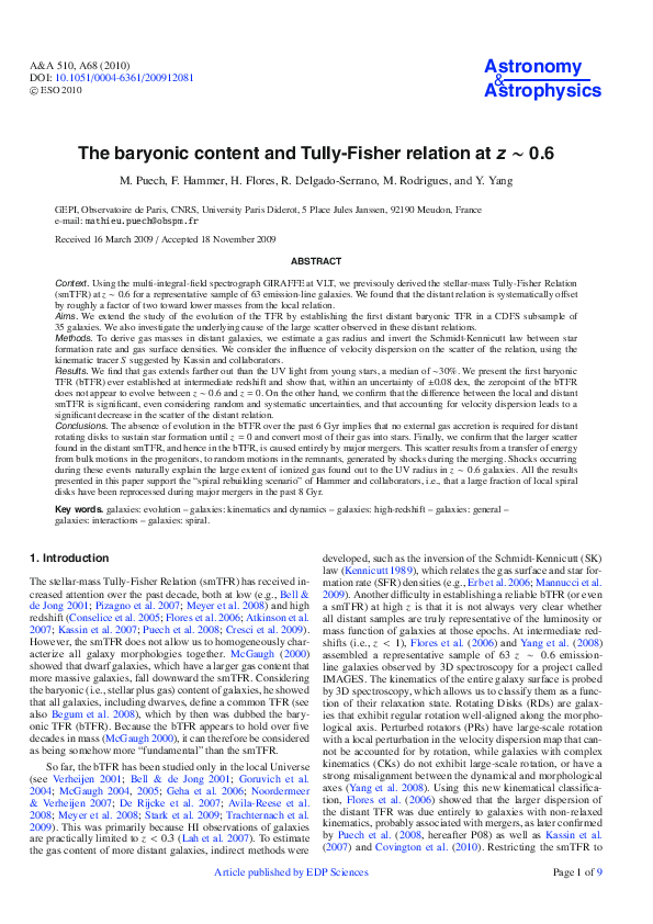 (PDF) The baryonic content and Tully-Fisher relation atz~ 0.6