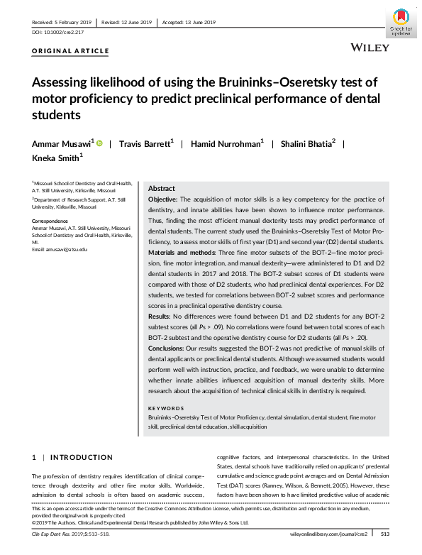(PDF) Assessing likelihood of using the Bruininks–Oseretsky test of ...
