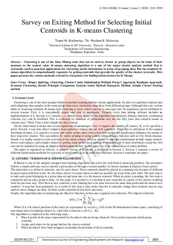 (PDF) Survey on Exiting Method for Selecting Initial Centroids in K-means Clustering