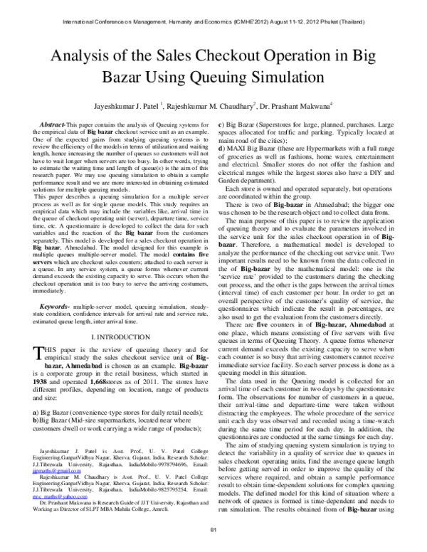 (PDF) Analysis of the Sales Checkout Operation in Big Bazar Using Queuing Simulation
