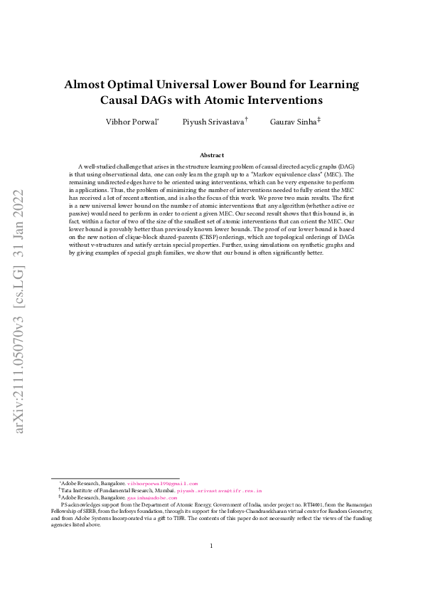 Pdf Almost Optimal Universal Lower Bound For Learning Causal Dags With Atomic Interventions
