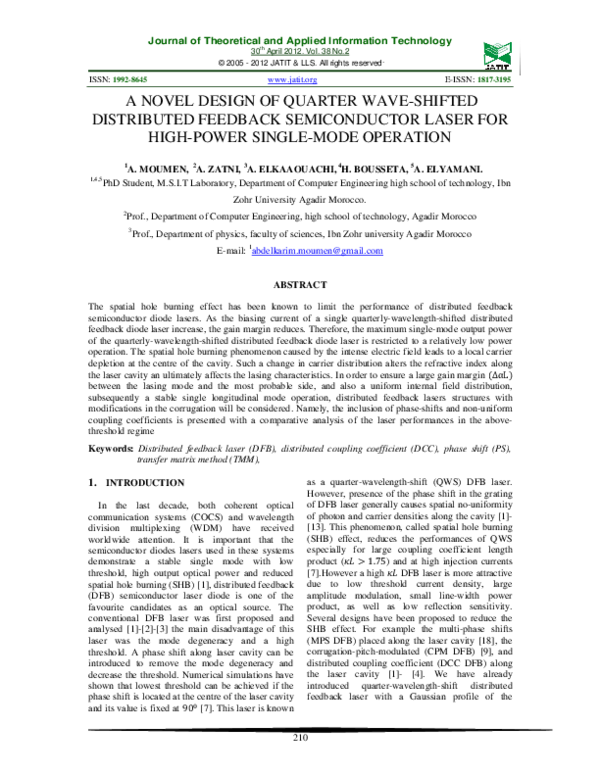 (PDF) A Novel Design of Quarter Wave-Shifted Distributed Feedback Semiconductor Laser for High ...