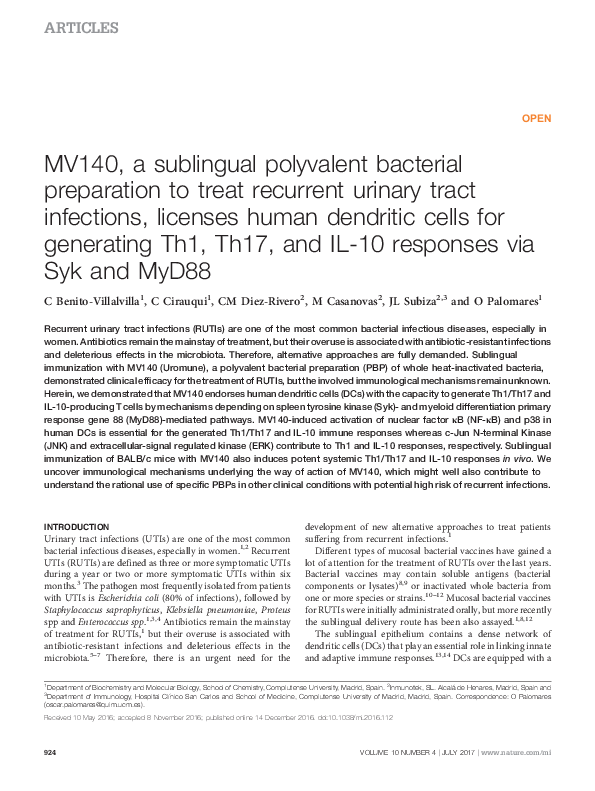 (PDF) MV140, a sublingual polyvalent bacterial preparation to treat ...