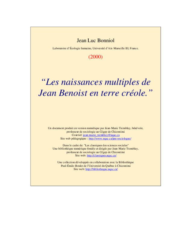 (PDF) naissances multiples de Jean Benoist en terre créole