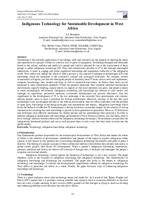 (PDF) Indigenous Technology for Sustainable Development in West Africa ...