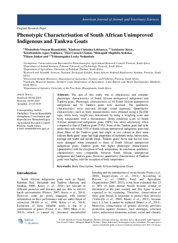 (PDF) Phenotypic Characterisation of South African Unimproved ...