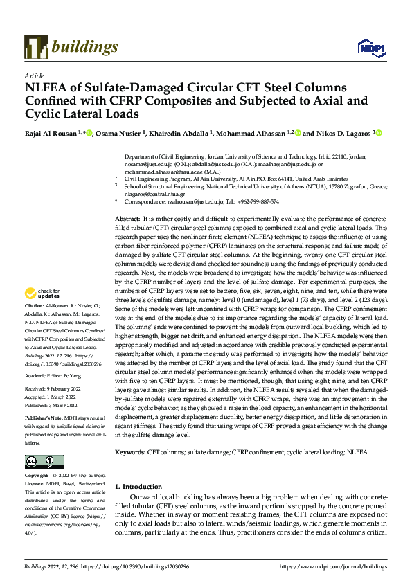 (PDF) NLFEA of Sulfate-Damaged Circular CFT Steel Columns Confined with ...