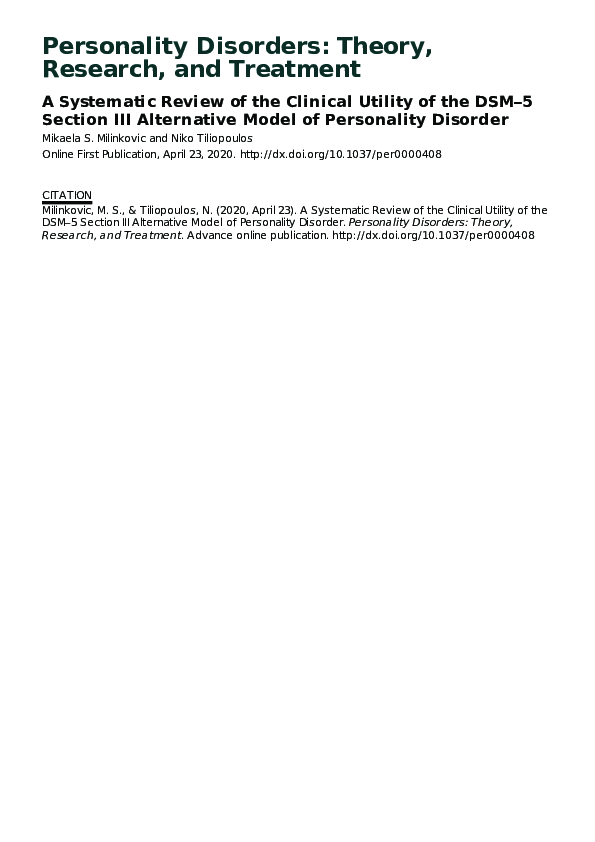 (PDF) A Systematic Review of the Clinical Utility of the DSM–5 Section ...