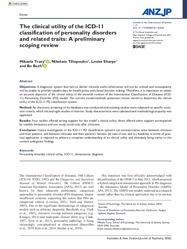 (PDF) The clinical utility of the ICD-11 classification of personality ...