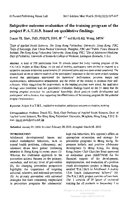 (PDF) Subjective outcome evaluation of the training program of the project P.A.T.H.S.: Findings ...