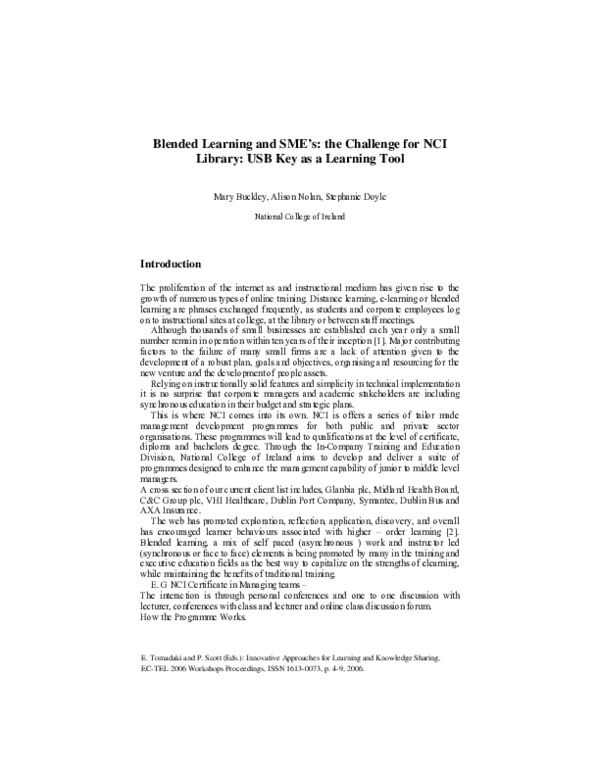 (PDF) Blended Learning and SME's: the challenge for NCI library: USB ...