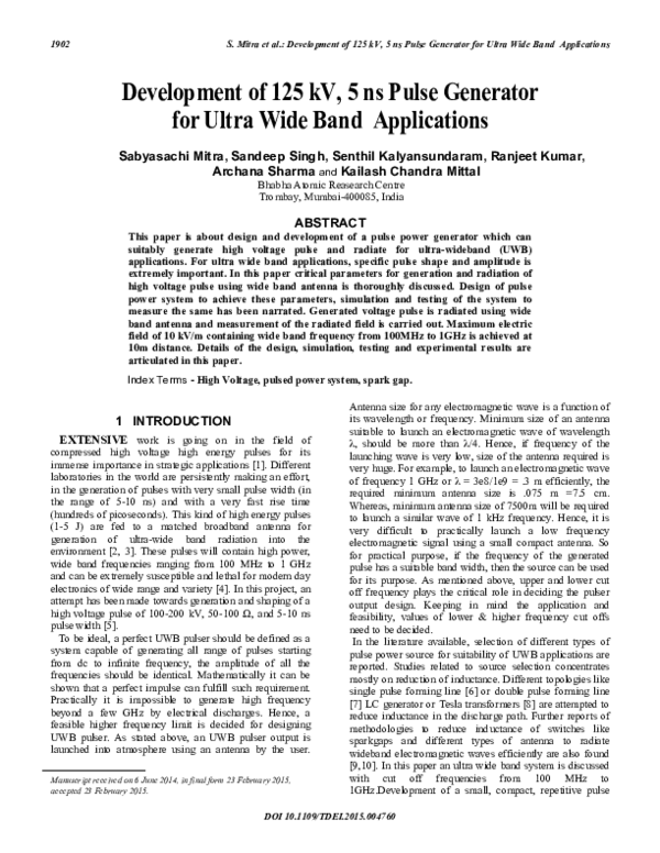 (PDF) Development of 125 kV, 5 ns pulse generator for ultra wide band ...