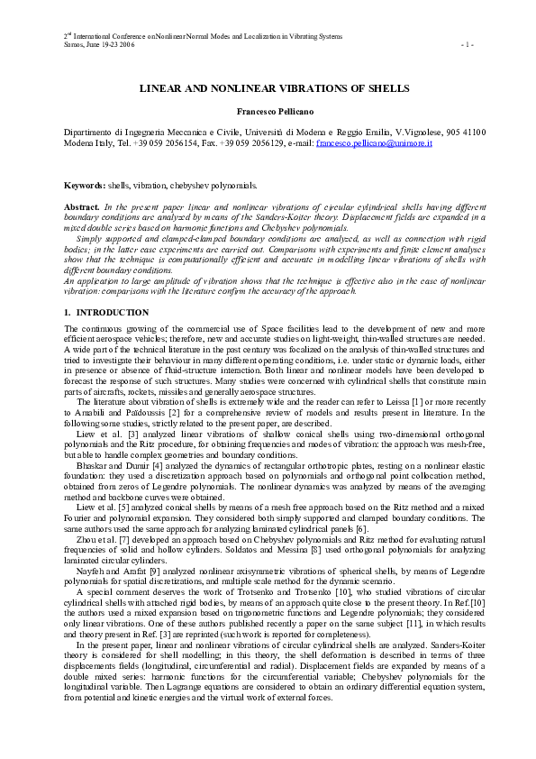 (PDF) Linear and Nonlinear Vibrations of Shells