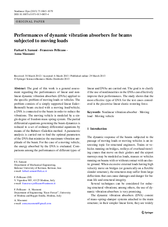 (PDF) Performances of dynamic vibration absorbers for beams subjected ...
