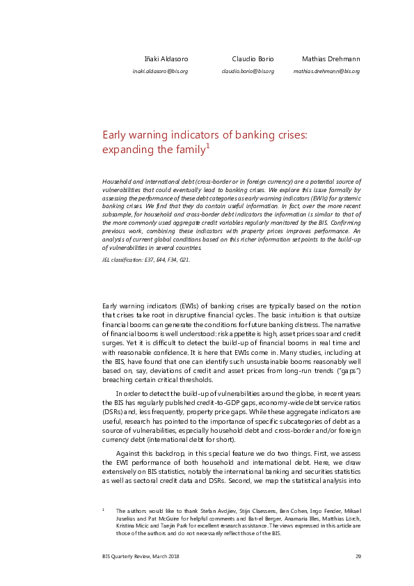 (PDF) Early Warning Indicators of Banking Crises: Expanding the Family