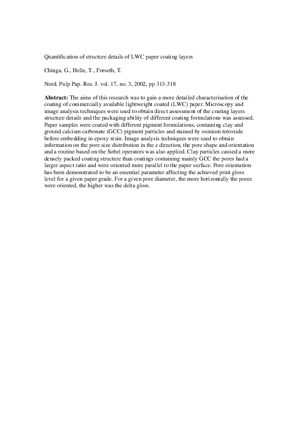 Pdf Quantification Of Structure Details Of Lwc Paper Coating Layers