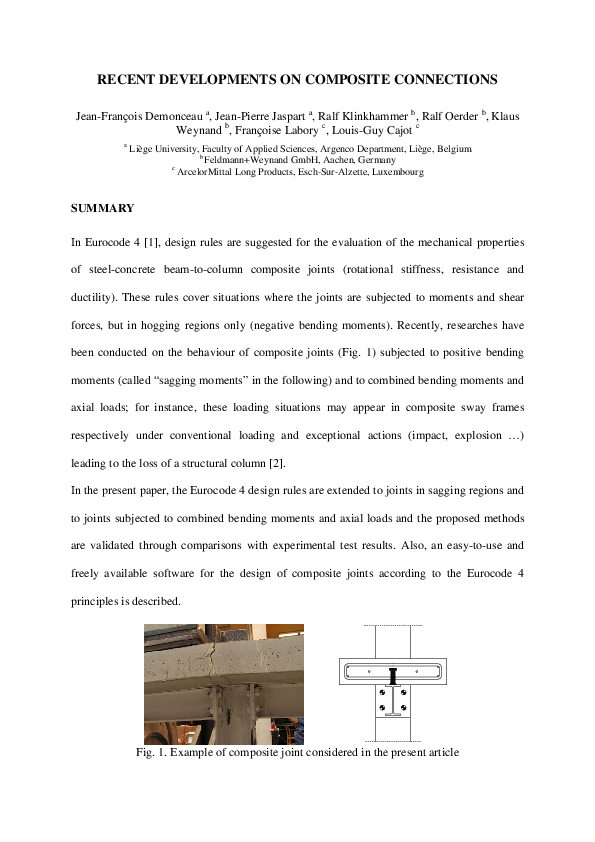 Pdf Recent Developments On Composite Connections Behaviour Of Joints Subjected To Sagging