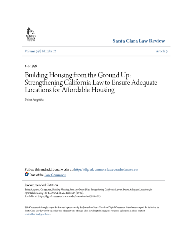 (PDF) Building Housing from the Ground Up: Strengthening California Law ...