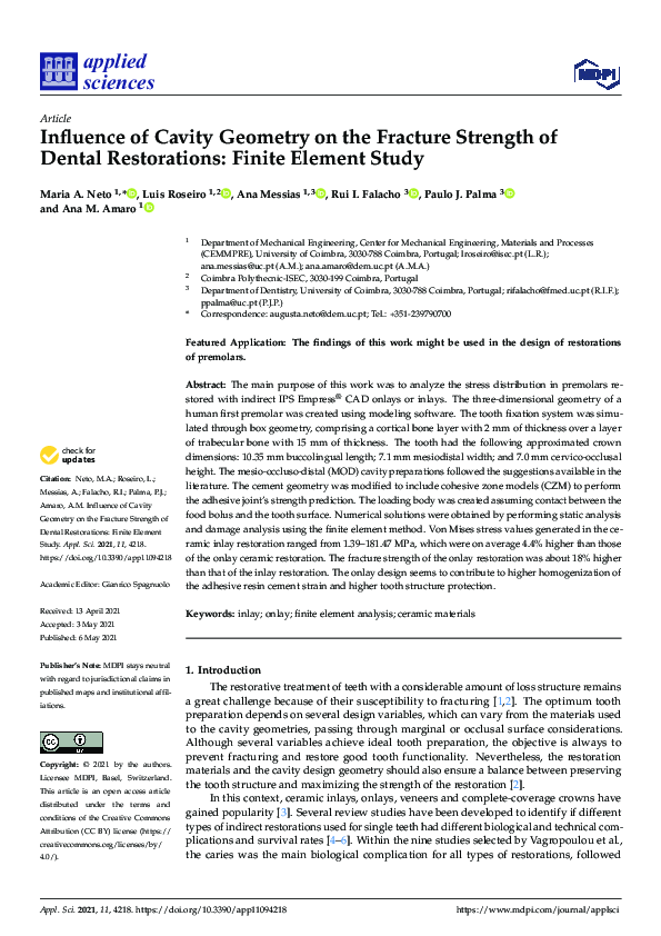 (PDF) Influence of Cavity Geometry on the Fracture Strength of Dental ...