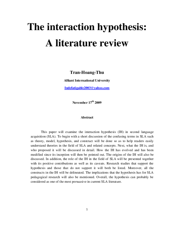 (PDF) The Interaction Hypothesis: A Literature Review
