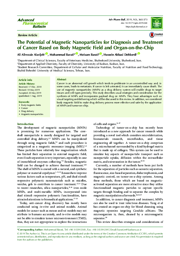 (PDF) The Potential of Magnetic Nanoparticles for Diagnosis and Treatment of Cancer Based on ...