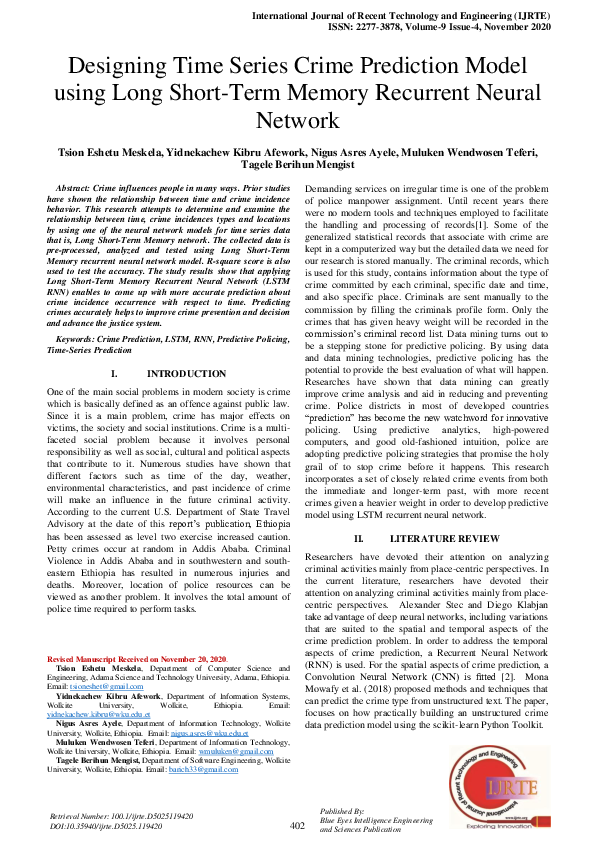 (PDF) Designing Time Series Crime Prediction Model using Long Short-Term Memory Recurrent Neural ...