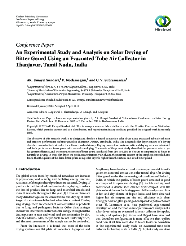 (PDF) An Experimental Study and Analysis on Solar Drying of Bitter ...