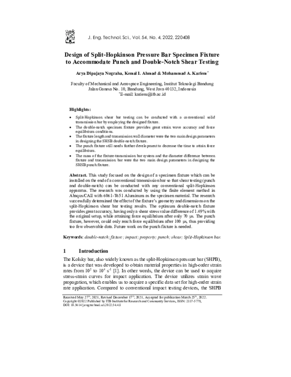 (PDF) Design of Split-Hopkinson Pressure Bar Specimen Fixture to ...