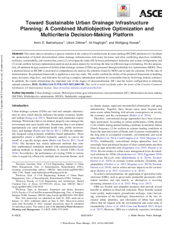 Pdf Toward Sustainable Urban Drainage Infrastructure Planning A