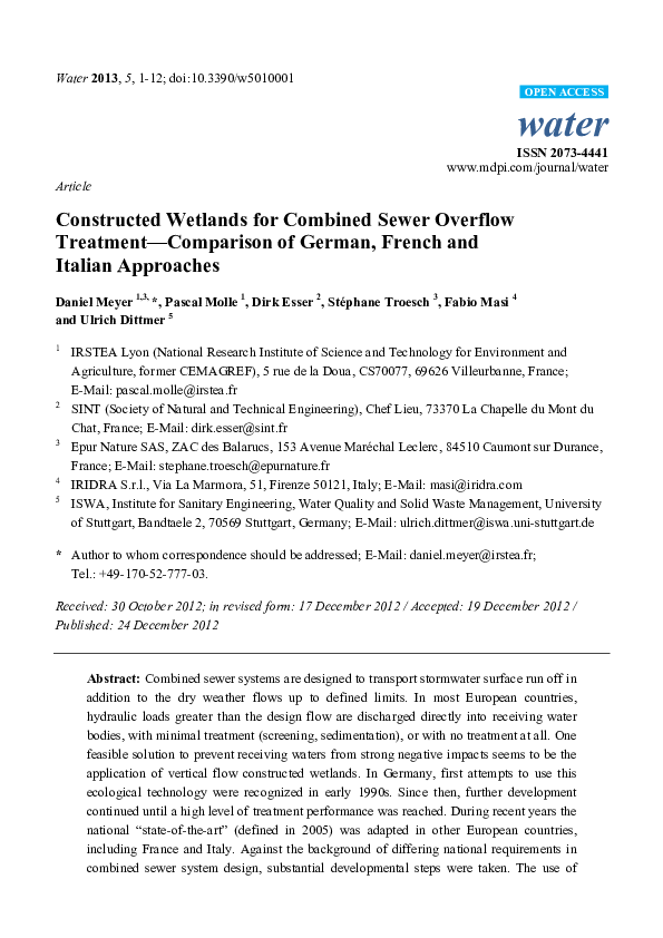 (PDF) Constructed Wetlands for Combined Sewer Overflow Treatment—Comparison of German, French ...