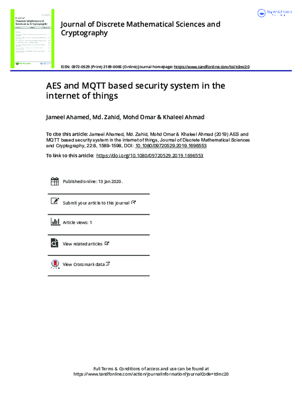 (PDF) AES and MQTT based security system in the internet of things