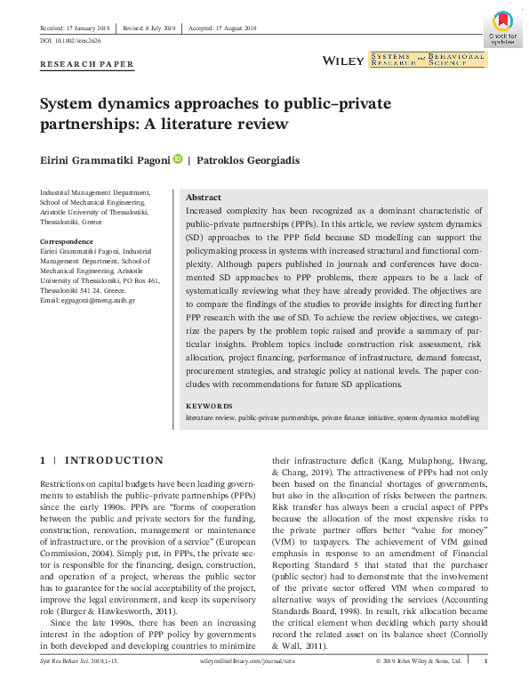(PDF) System dynamics approaches to public-private partnerships: A ...