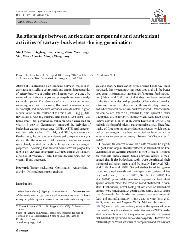 (PDF) Relationships between antioxidant compounds and antioxidant ...
