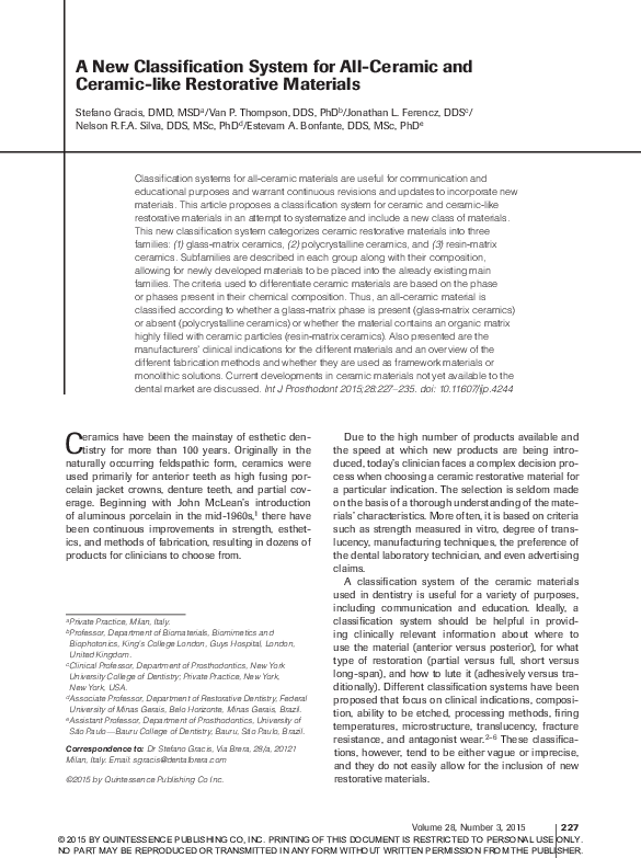 (PDF) A New Classification System for All-Ceramic and Ceramic-like ...
