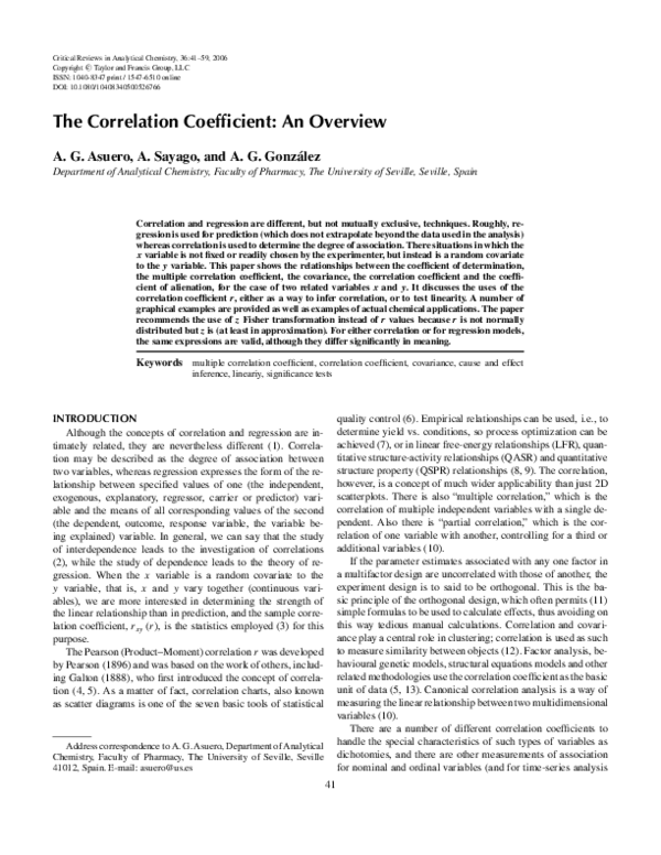 Pdf The Correlation Coefficient An Overview