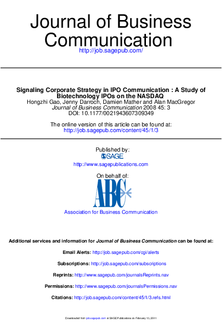 (PDF) Biotechnology IPOs on the NASDAQ Signaling Corporate Strategy in ...