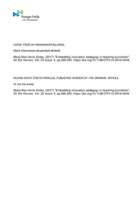 (PDF) Embedding innovation pedagogy in teaching journalism
