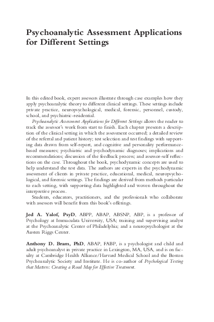 (PDF) Psychoanalytic Assessment Applications for Different Settings