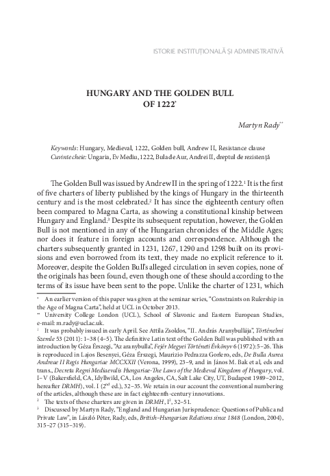 (PDF) Hungary and the Golden Bull of 1222