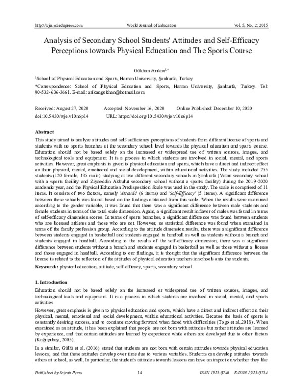 (PDF) Analysis of Secondary School Students' Attitudes and Self-Efficacy Perceptions towards ...