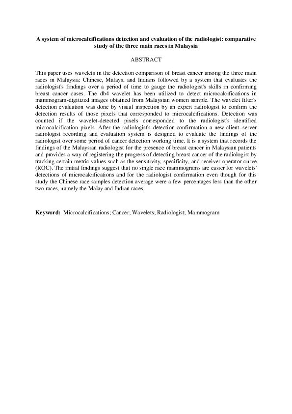 Pdf A System Of Microcalcifications Detection And Evaluation Of The
