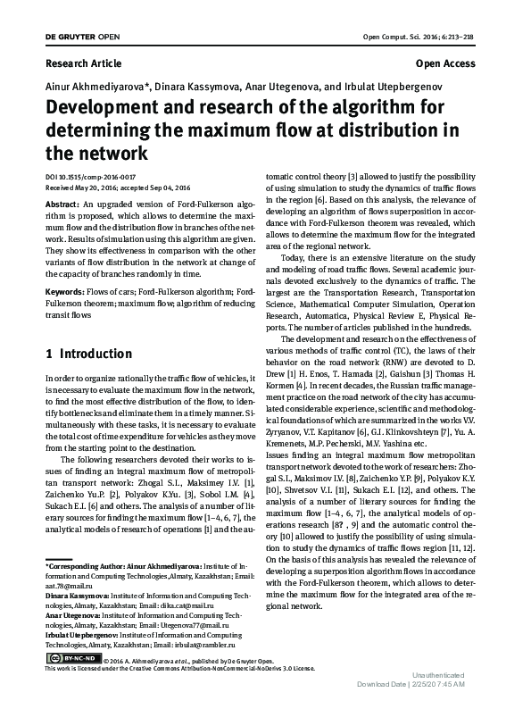(PDF) Development and research of the algorithm for determining the maximum flow at distribution ...