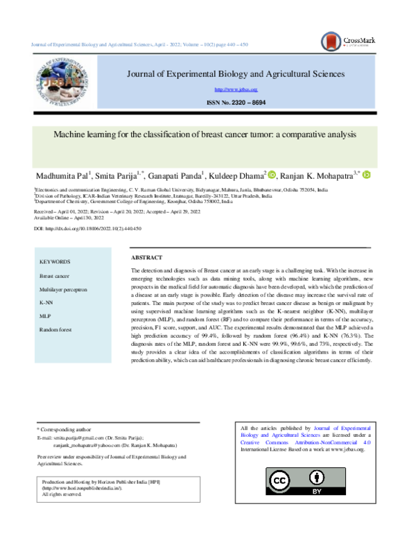 (PDF) Machine learning for the classification of breast cancer tumor: a ...