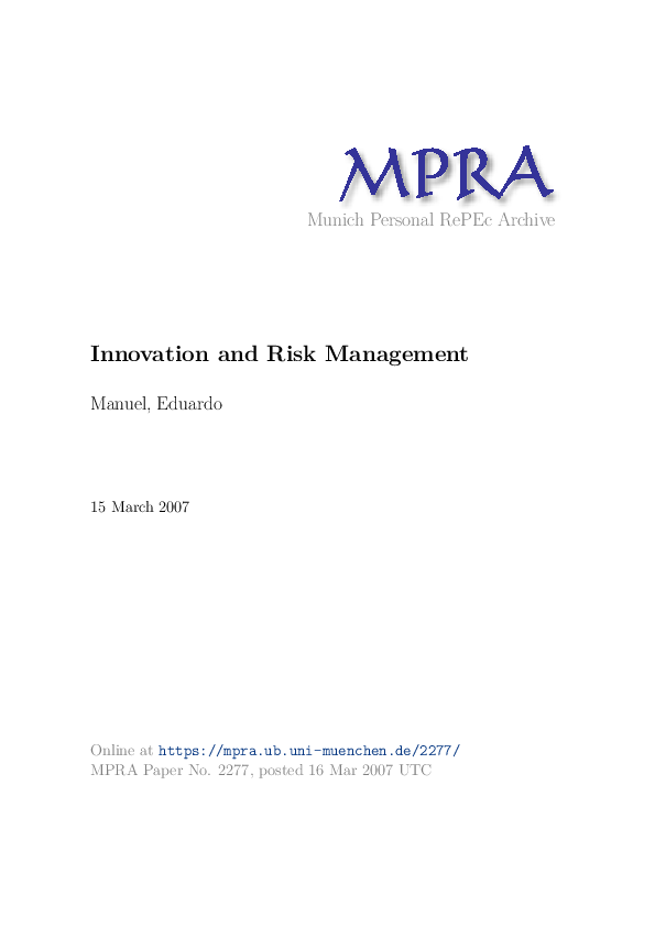 (PDF) Innovation and Risk Management