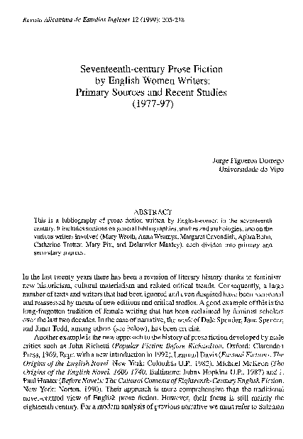 (PDF) Seventeenth-century prose fiction by English women writers ...